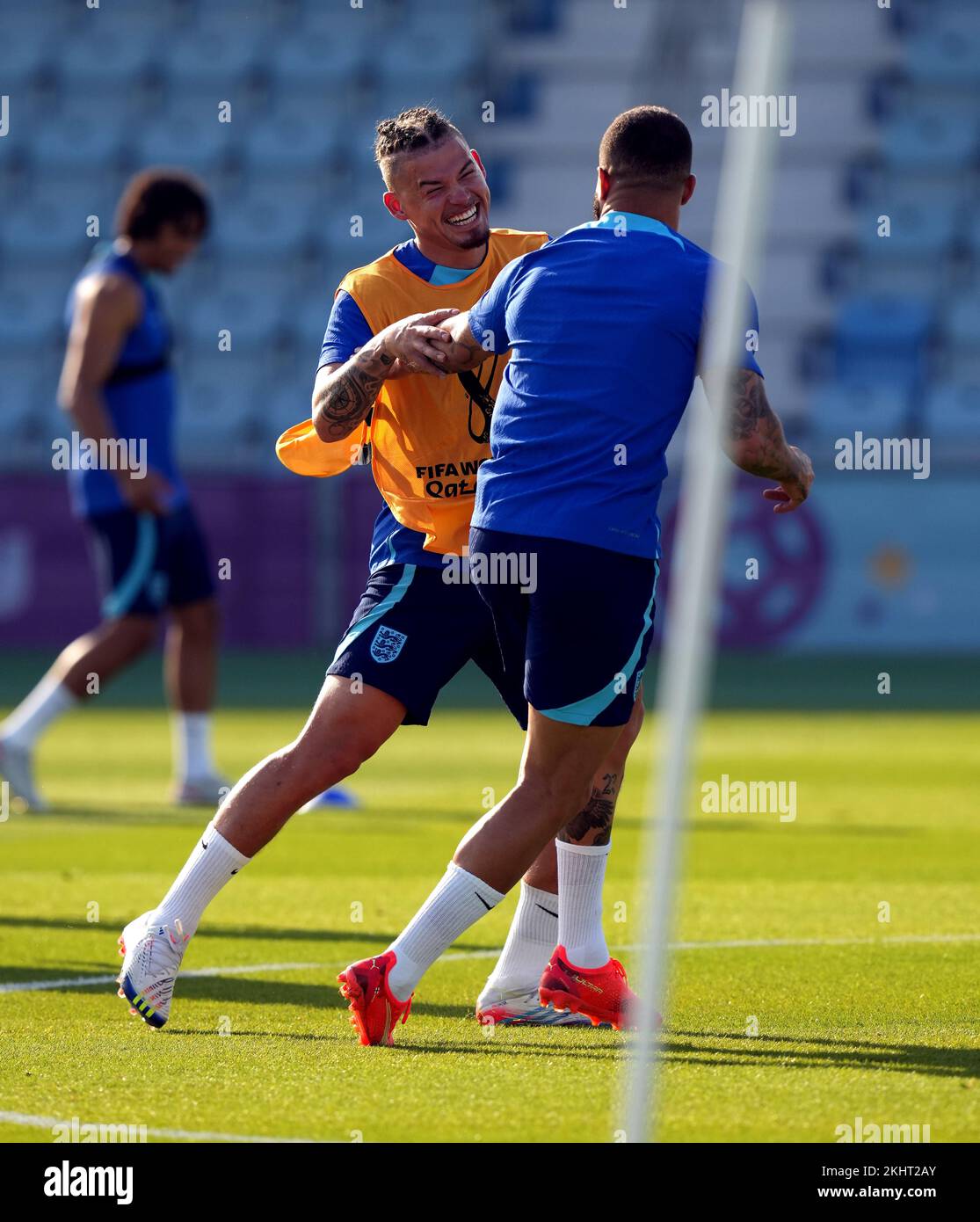 England's Kalvin Phillips and Kyle Walker during a training session at ...