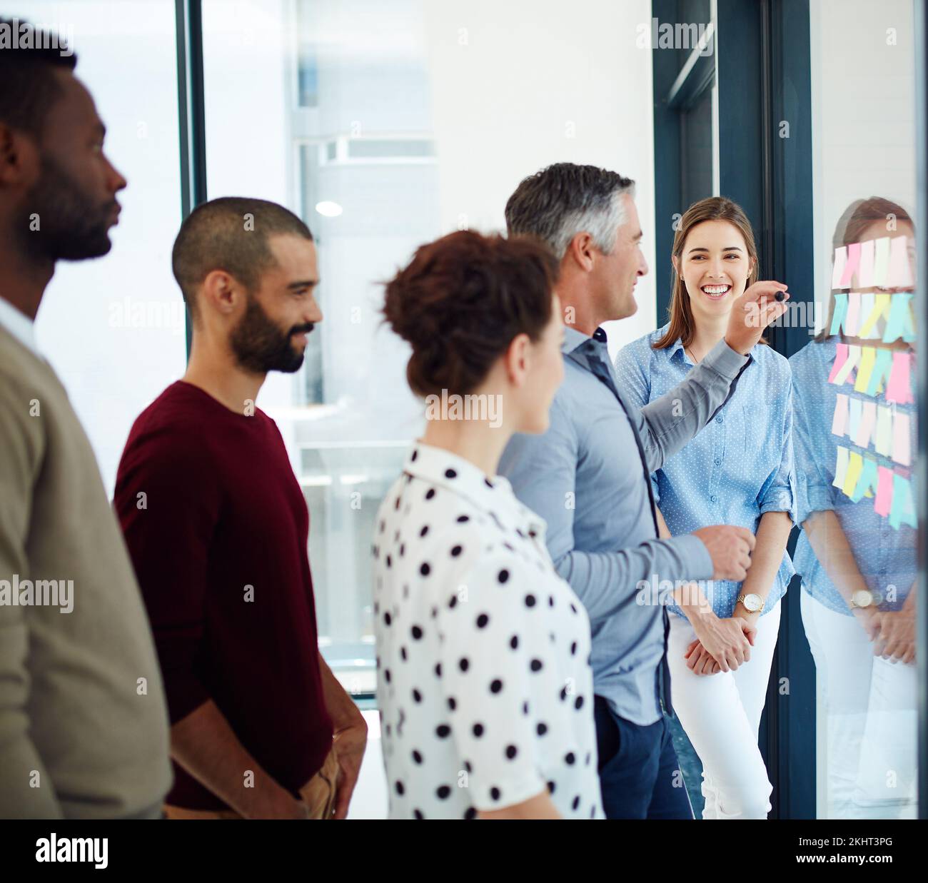 Planning, sticky note and business people with creative collaboration ...