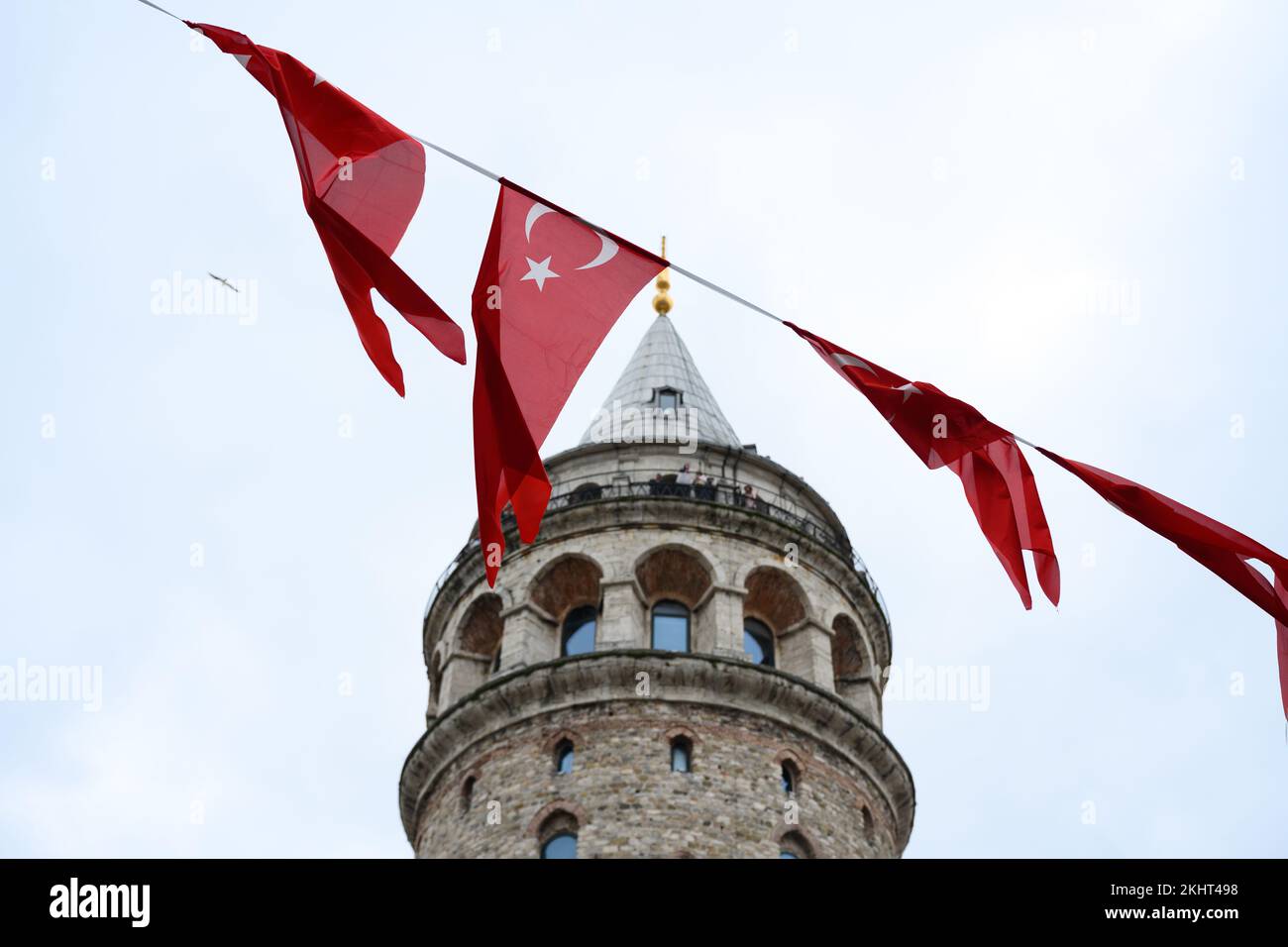 (Selective focus, focus on the flags) Turkish National Flags in the foreground and the blurred ...
