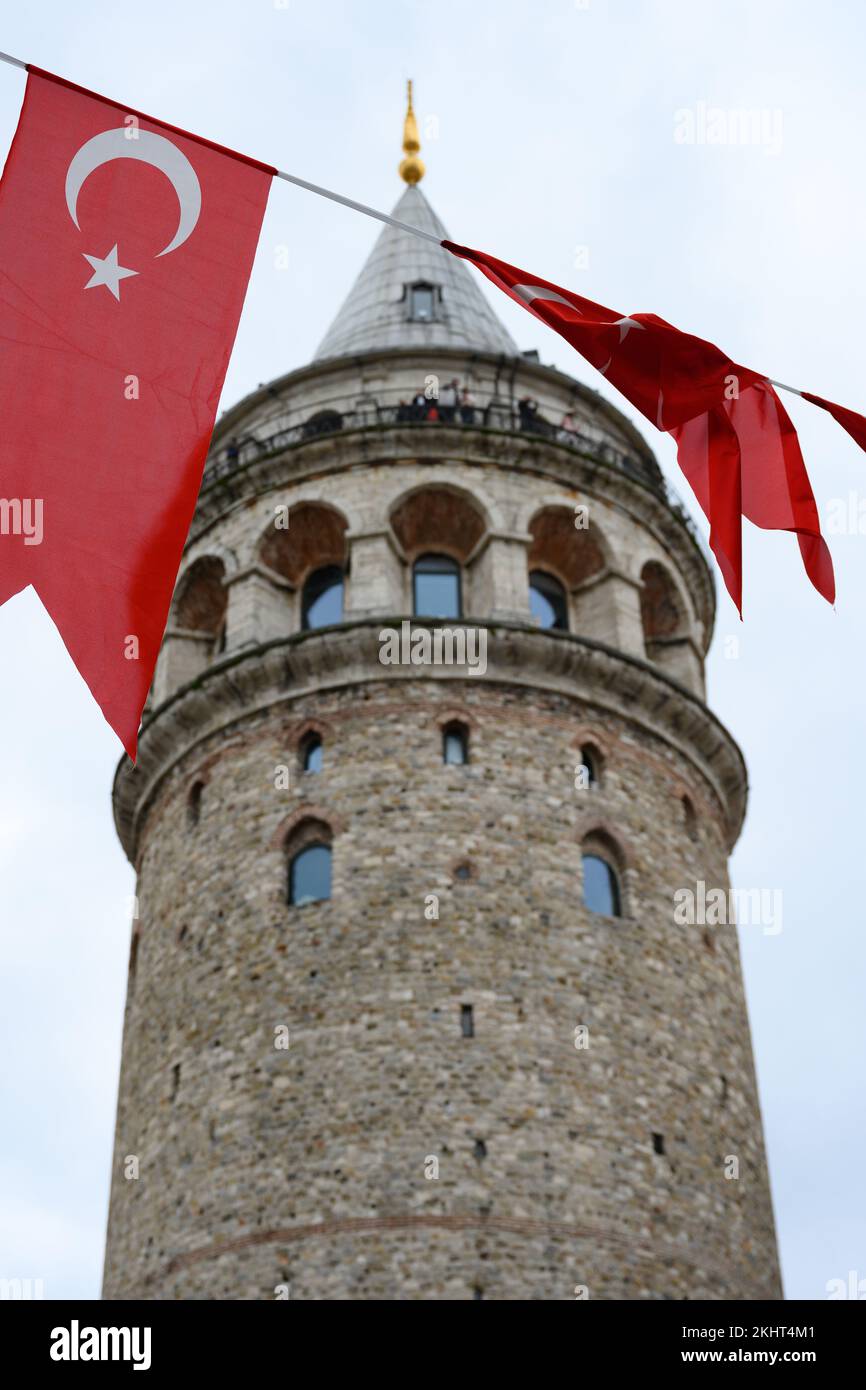 (Selective focus, focus on the flags) Turkish National Flags in the foreground and the blurred ...