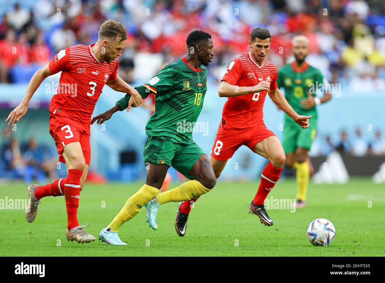 Silvan Widmer, Martin Hongla, Remo Freuler during the FIFA World Cup ...