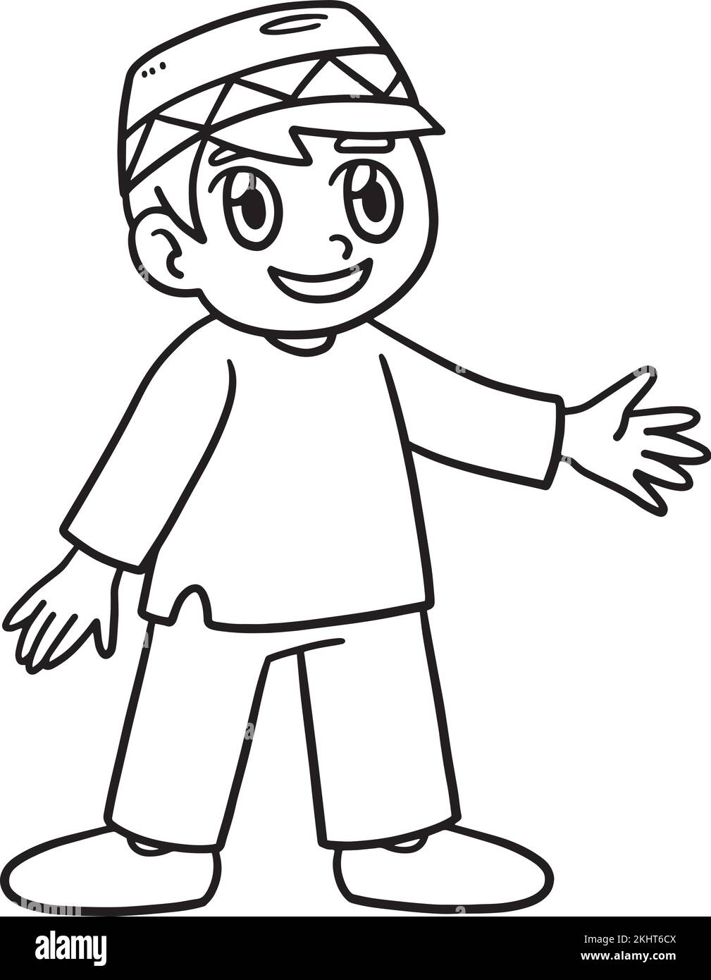Ramadan Happy Muslim Boy Isolated Coloring Page Stock Vector Image ...