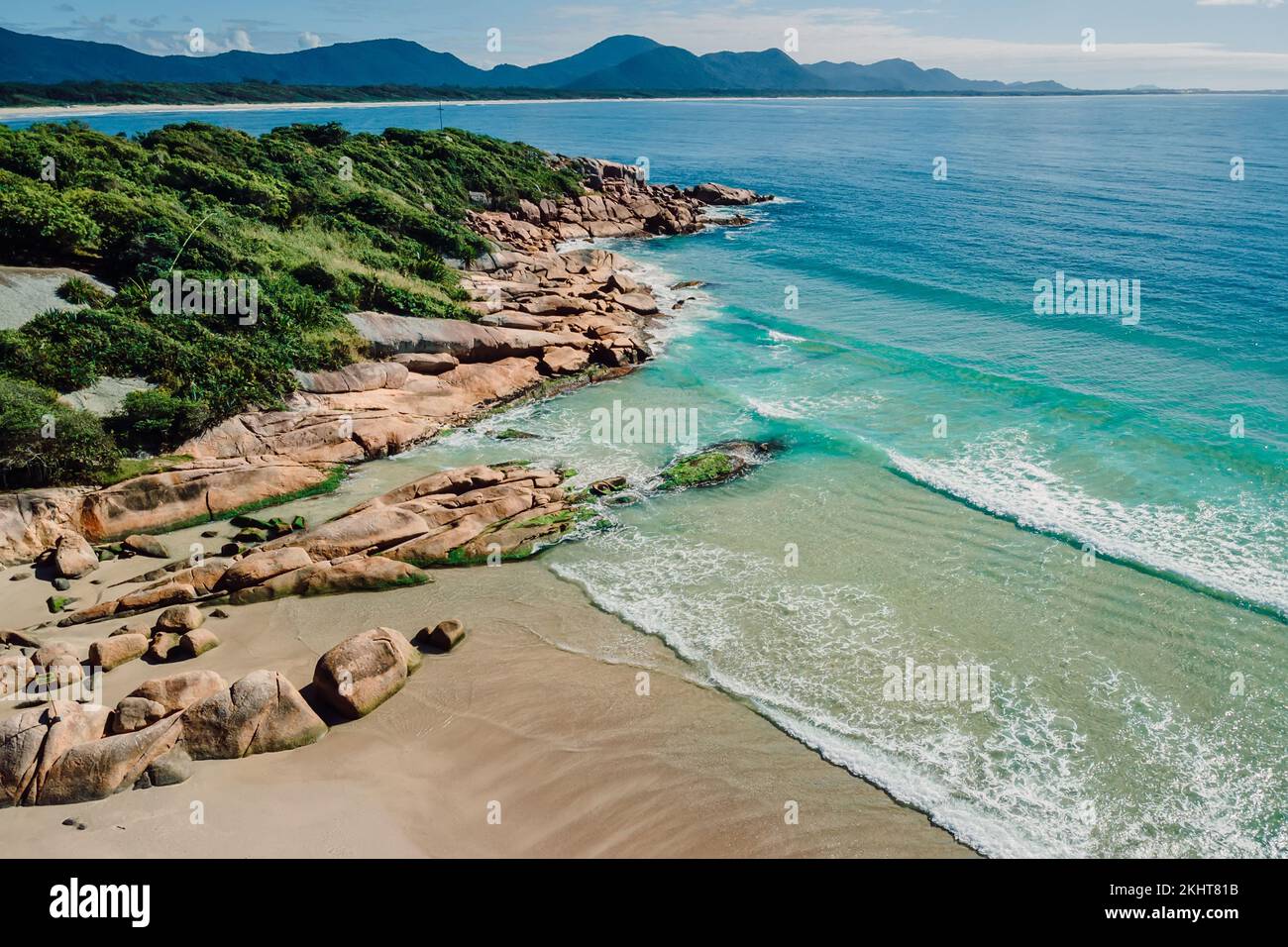 Beach and transparent ocean in Brazil. Aerial view of tropical beach in ...