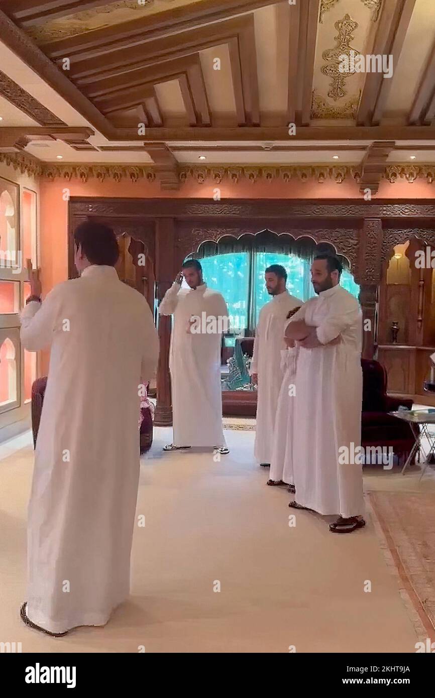 Saudi Arabia’s Crown Prince Mohammed bin Salman Al Saud (known as MBS, right) watches the FIFA ...