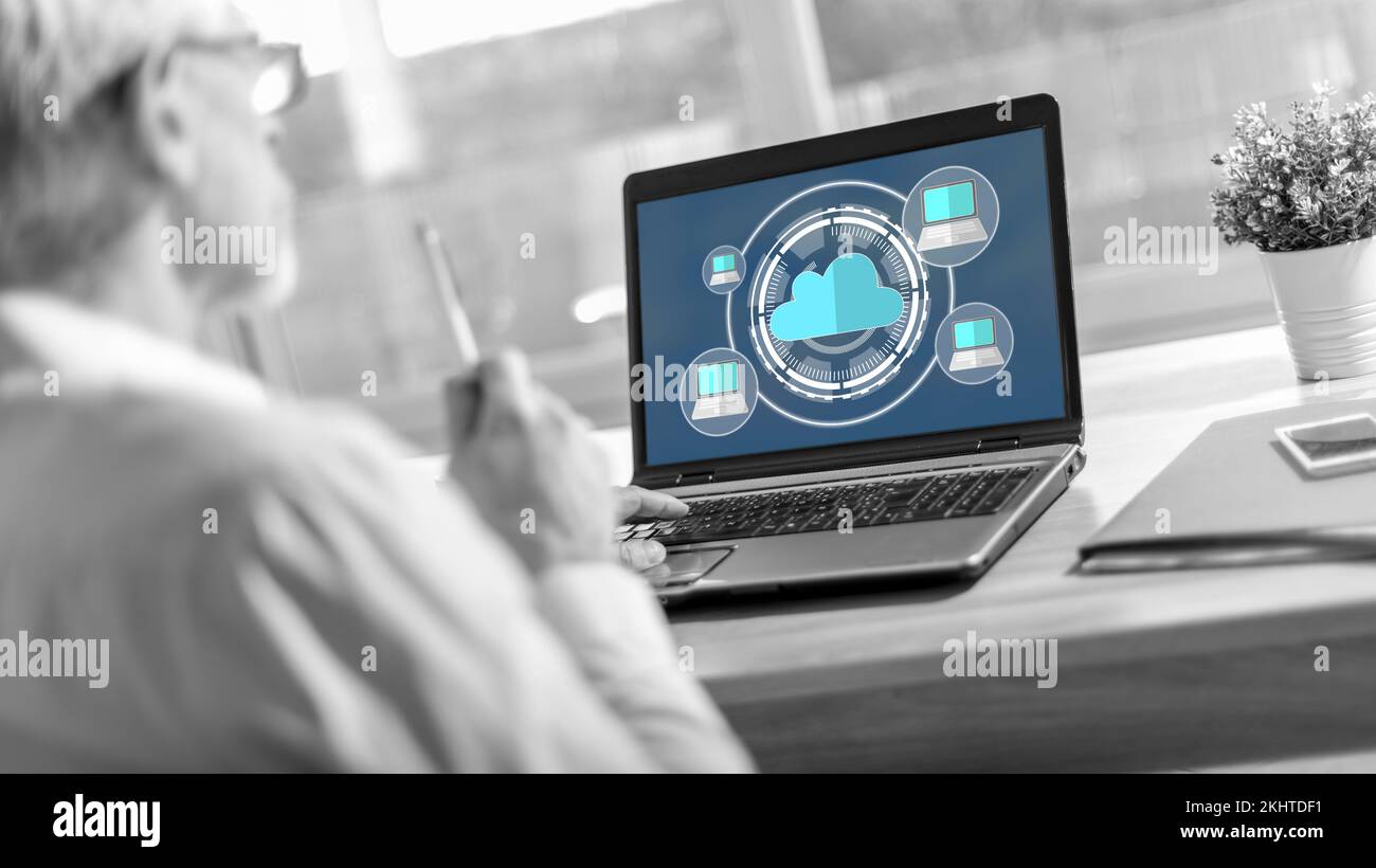 Laptop screen displaying a cloud computing concept Stock Photo - Alamy