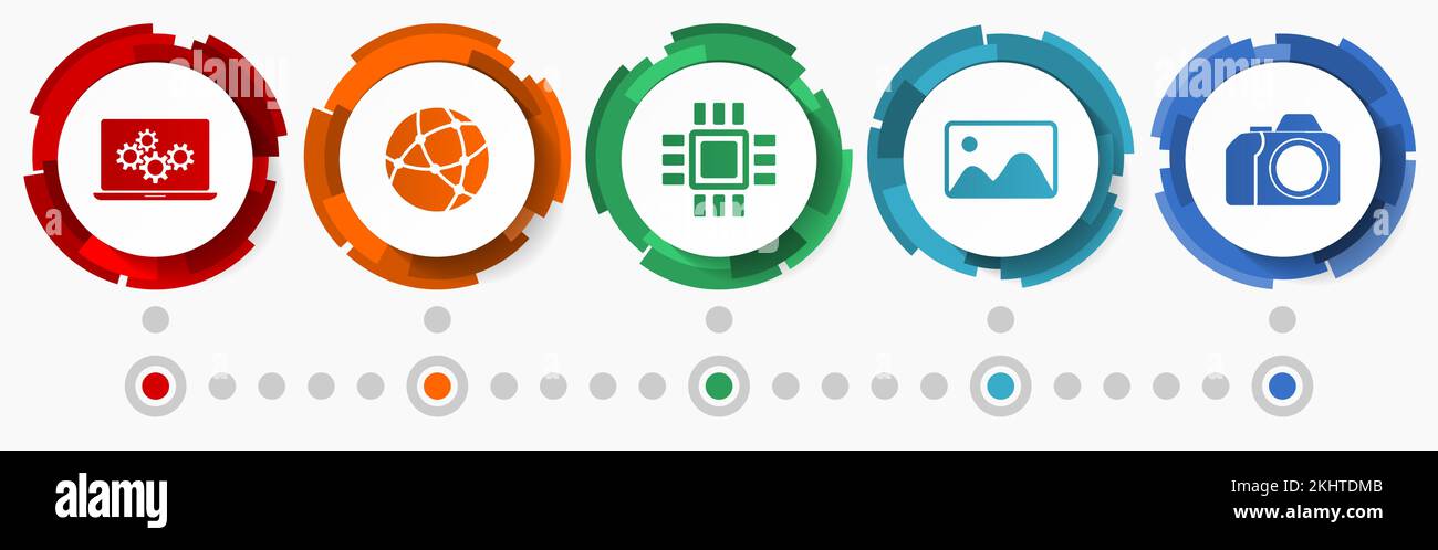 Technology vector icon set, computer concept flat design buttons ...