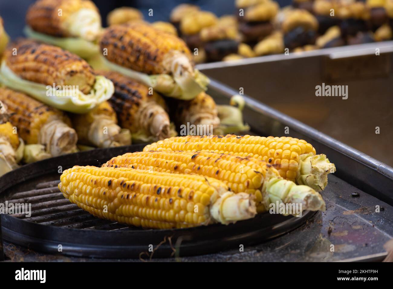 Tasty grilled sweet corn on the cob, a popular Turkish street food ...