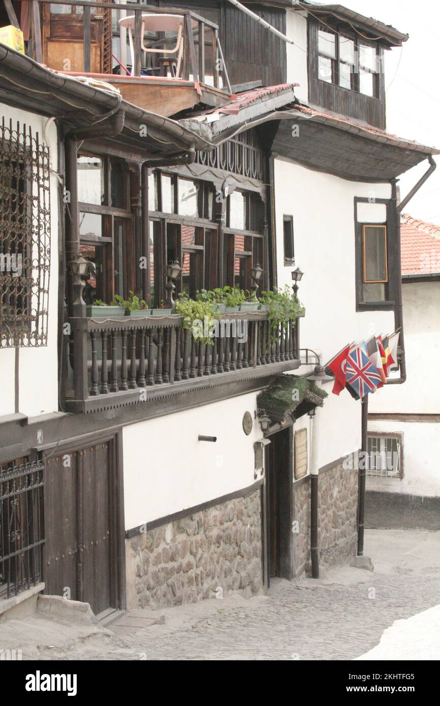 Narrow cobbled street and Zenger Restaurant, Citadel, Ankara, Turkey ...