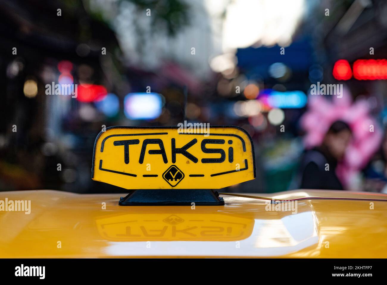 Istanbul, Turkey. November 10th 2022 An illuminated yellow Turkish taxi ...