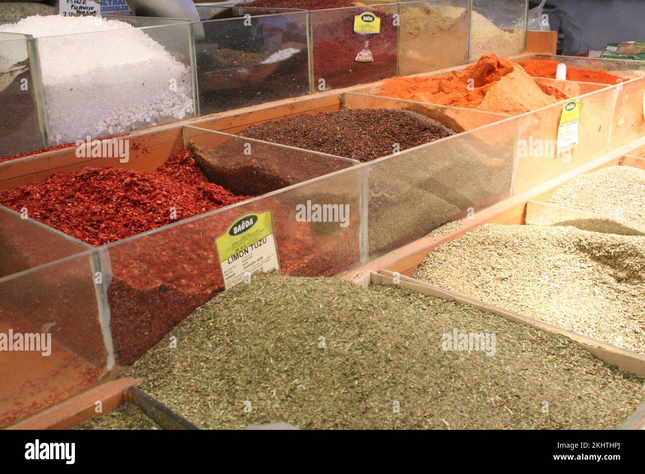 Spices and Dried fruit, nuts, raisins, market stalls, Turkish food ...