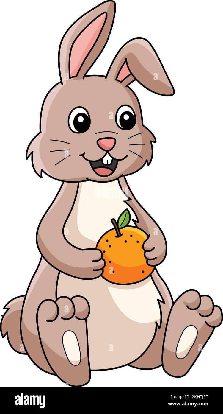 Rabbit Holding Mandarin Cartoon Colored Clipart Stock Vector Image ...