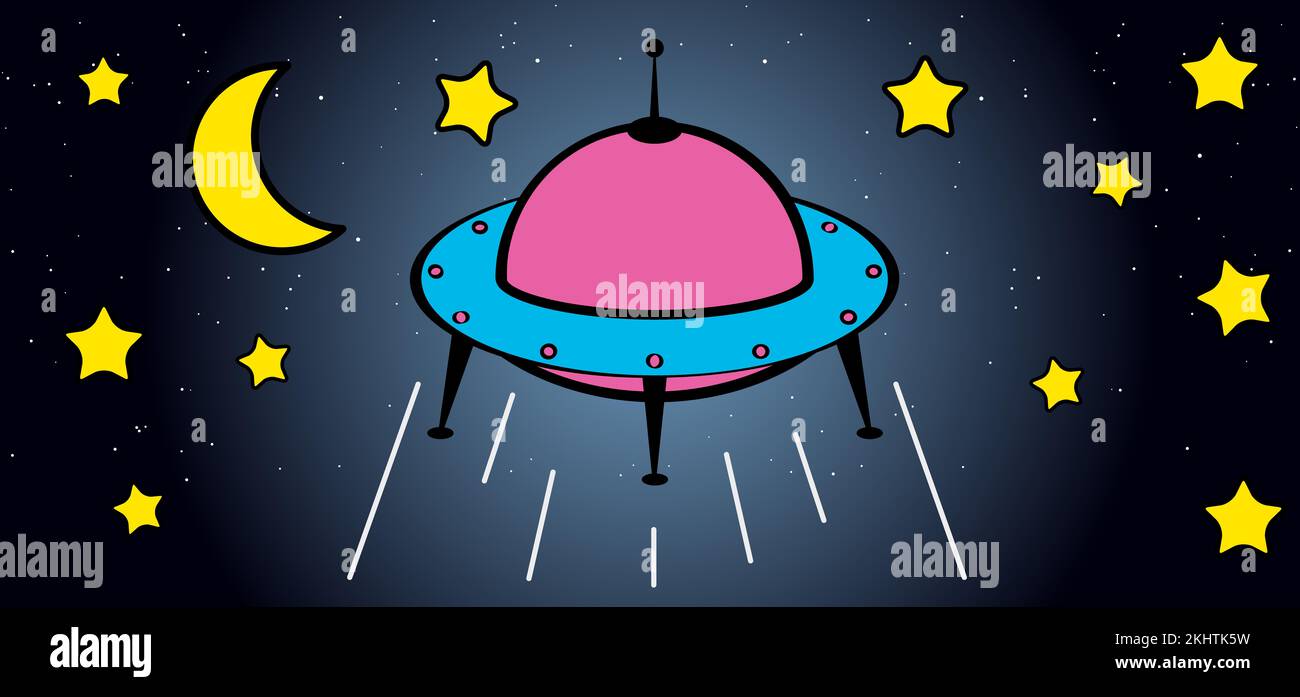 Ufo flying spaceship of aliens. For world UFO day. Cartoon Flying ...