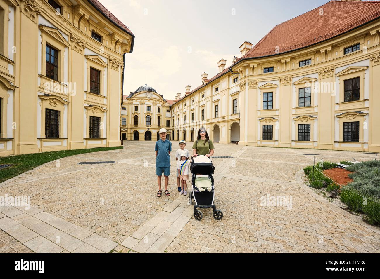 Mother with children at Slavkov Castle, also known as Austerlitz Castle ...