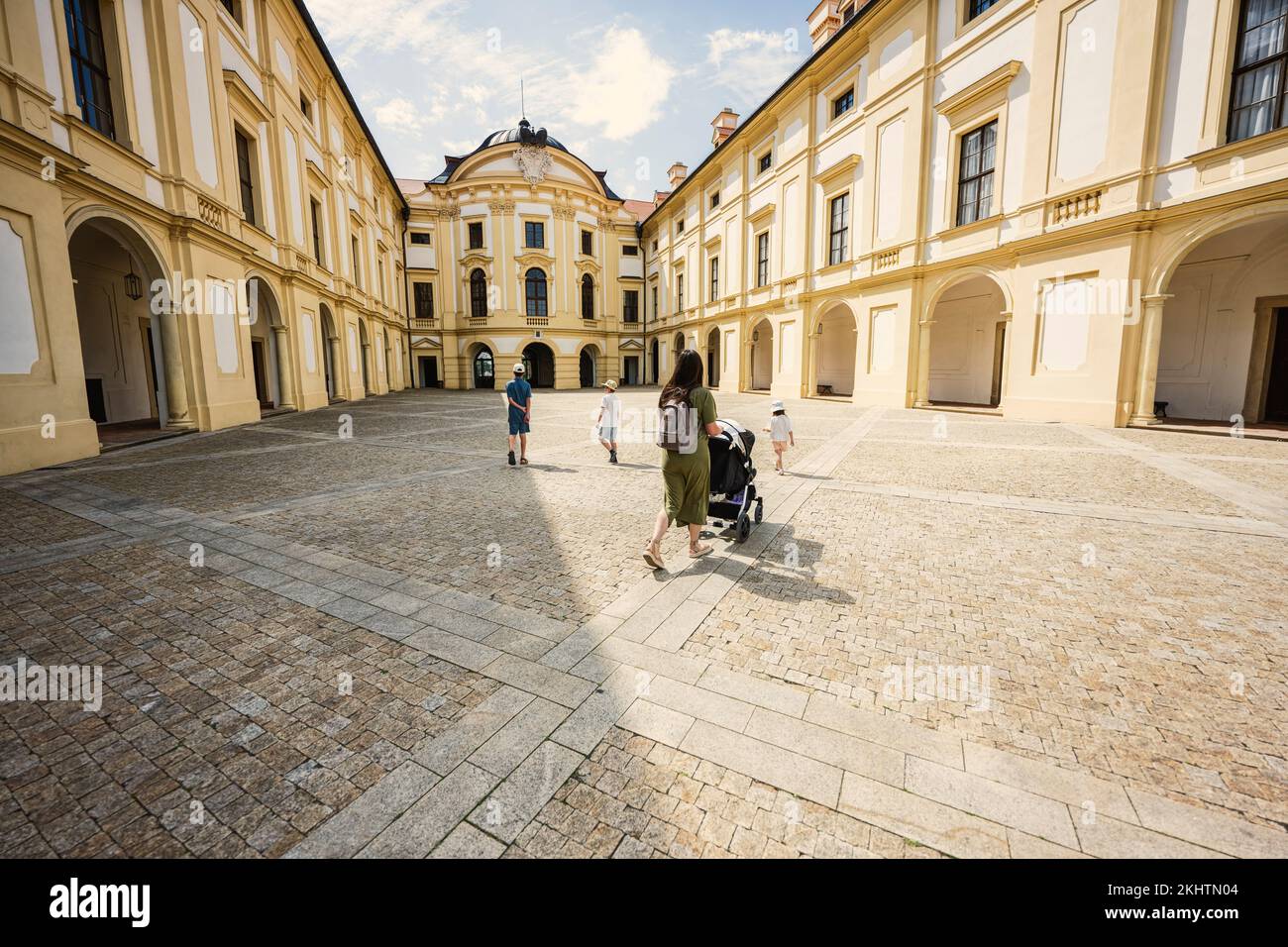 Mother with children at Slavkov Castle, also known as Austerlitz Castle ...