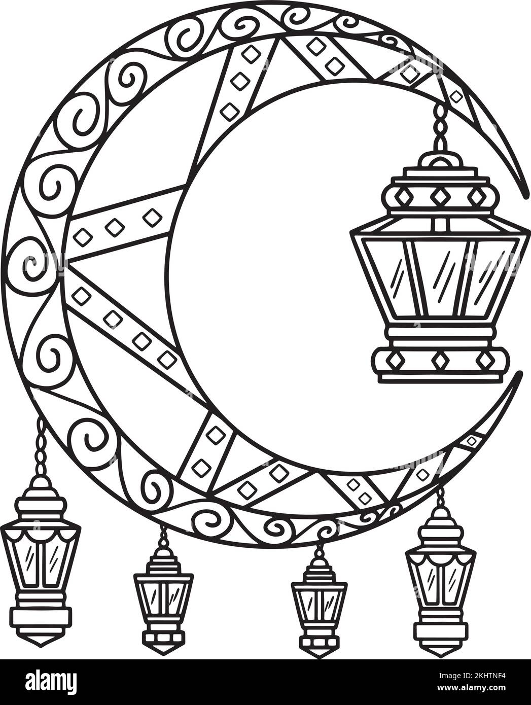 Ramadan Crescent Moon Lanterns Isolated Coloring Stock Vector Image ...