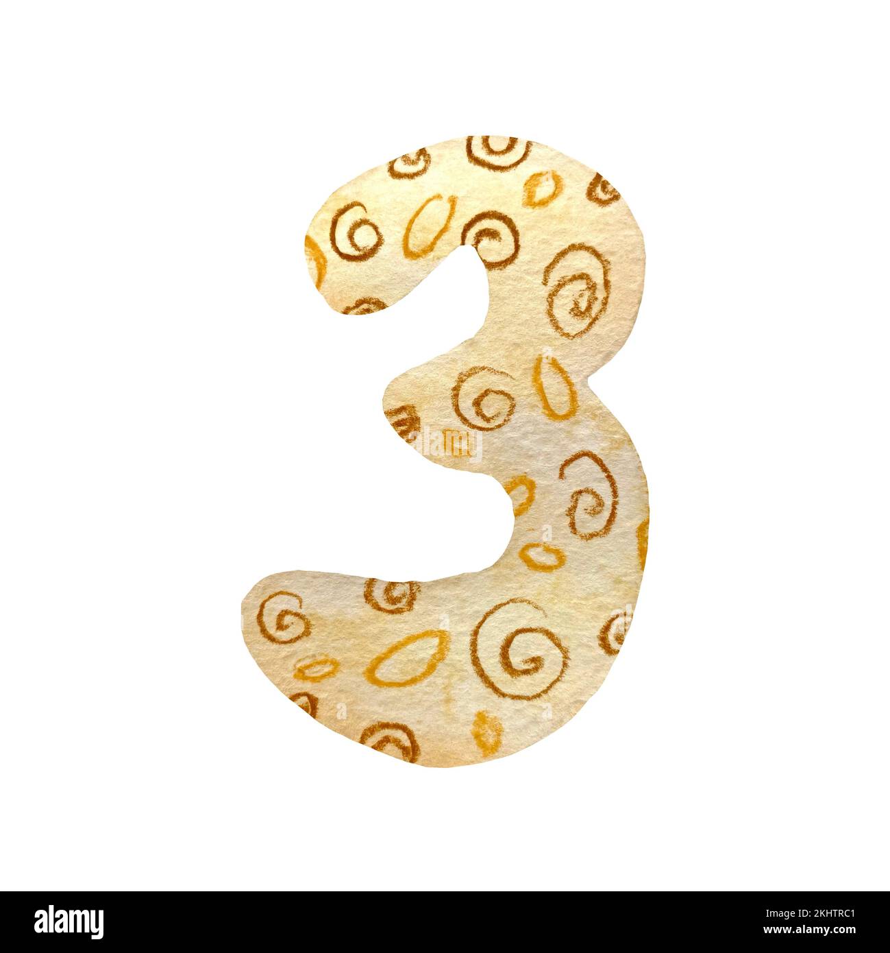 Number three figure beige textured a watercolor Stock Photo - Alamy