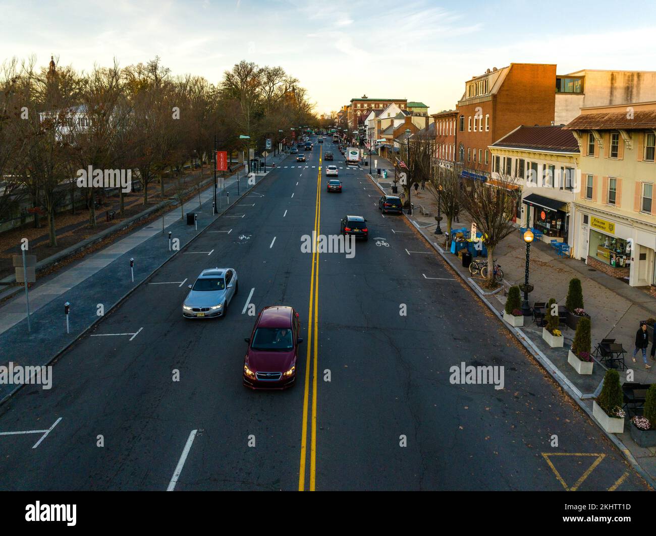 A drone view of golden sunrise over Princeton New Jersey. Cityscape ...