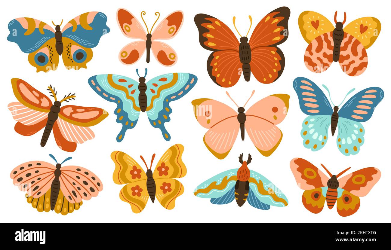 Butterflies and moths collection with abstract decorative modern design ...