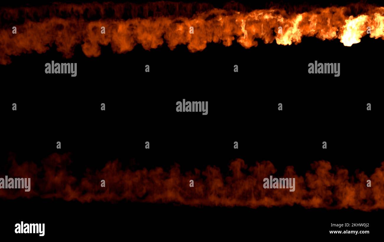 screen frame of 2 lines of fire burning on black, isolated - object 3D ...