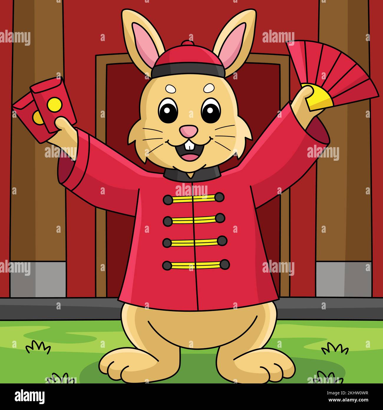 Rabbit Wearing Chinese Dress Colored Cartoon Stock Vector Image & Art ...