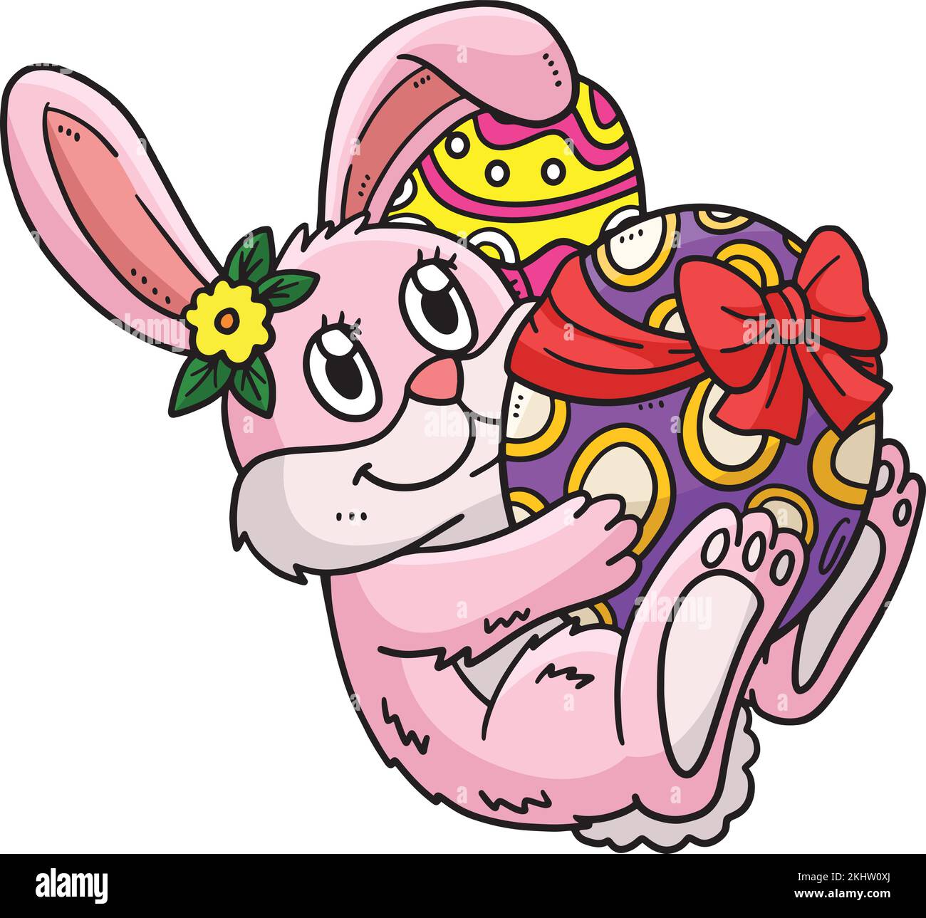 Bunny Hugging Easter Egg Cartoon Colored Clipart Stock Vector Image ...