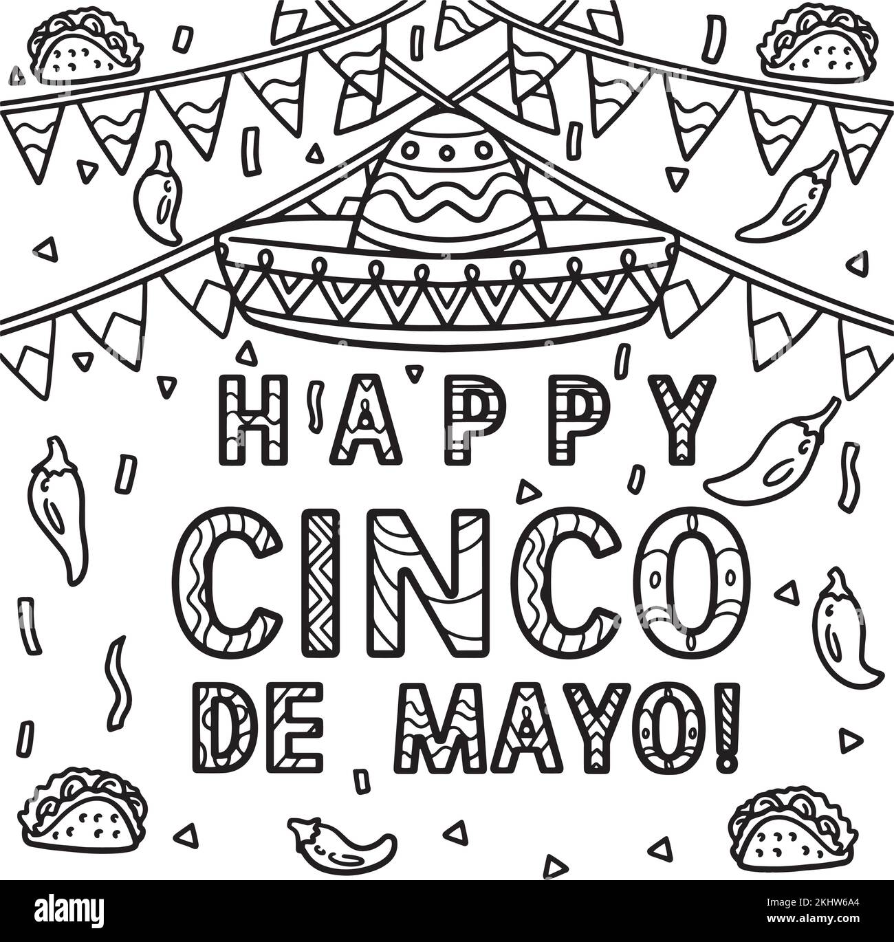 Happy Cinco de Mayo Banner Coloring Page for Kids Stock Vector Image ...