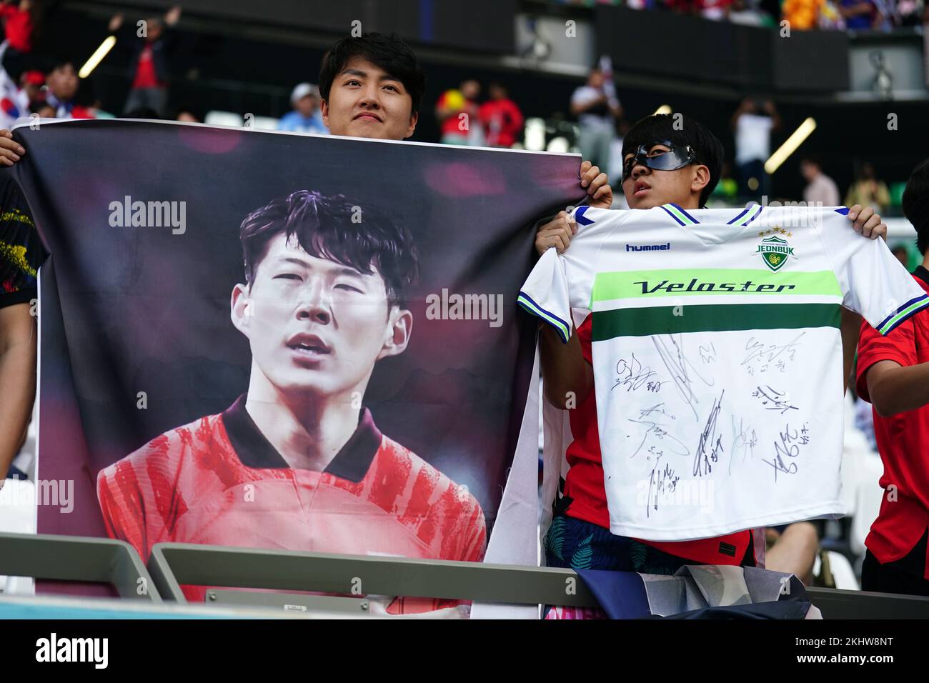 South Korea's fans with Son Heung-min banners ahead of the FIFA World ...