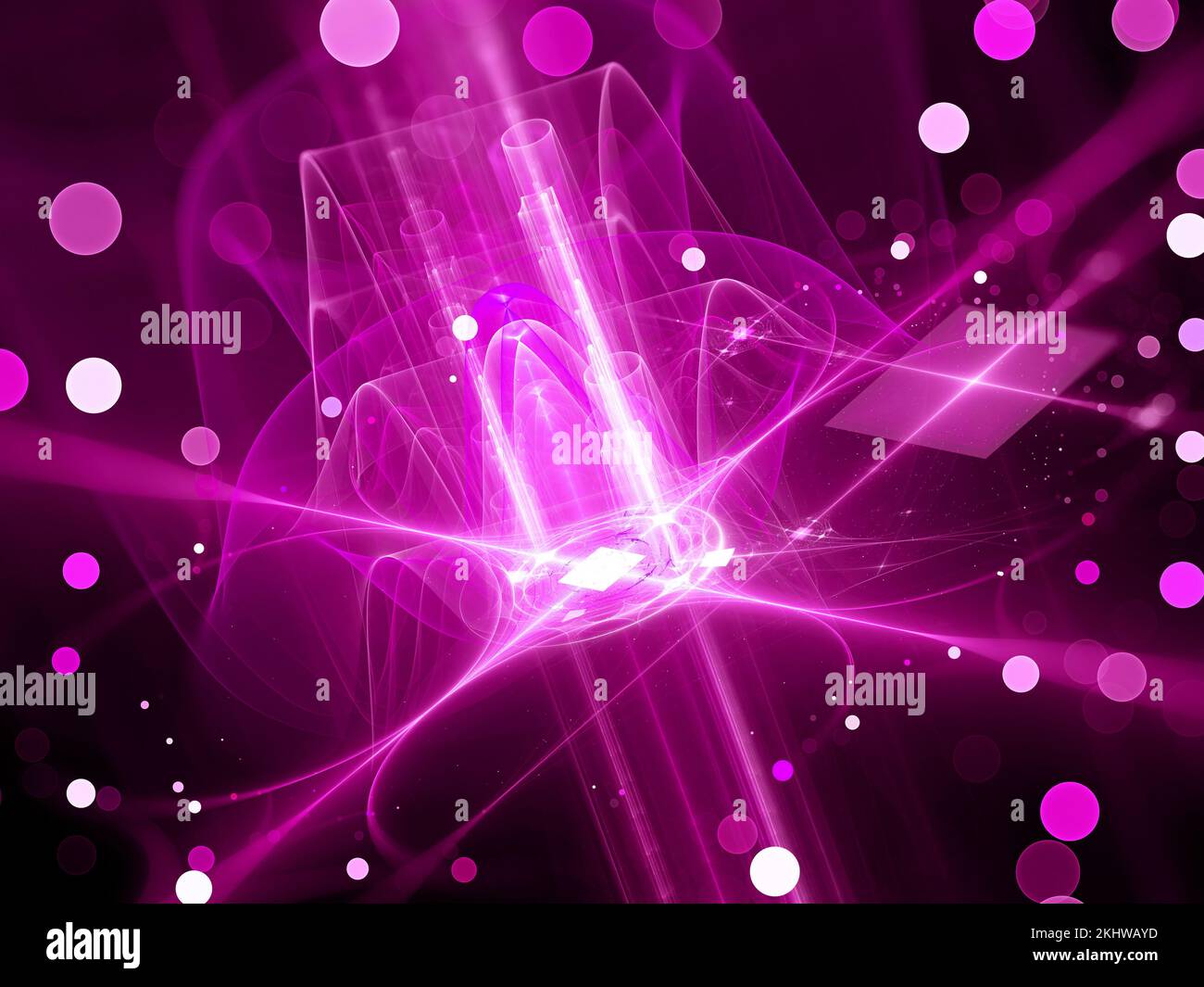 Purple glowing futuristic quantum processor with particles, computer generated abstract ...