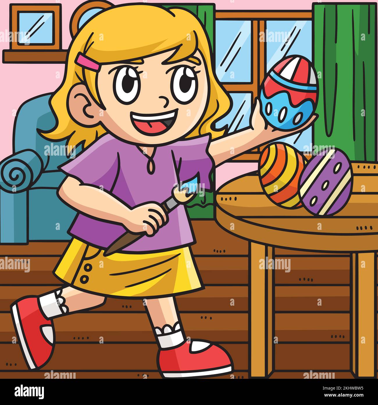 Girl Painting Easter Egg Colored Cartoon Stock Vector Image & Art - Alamy