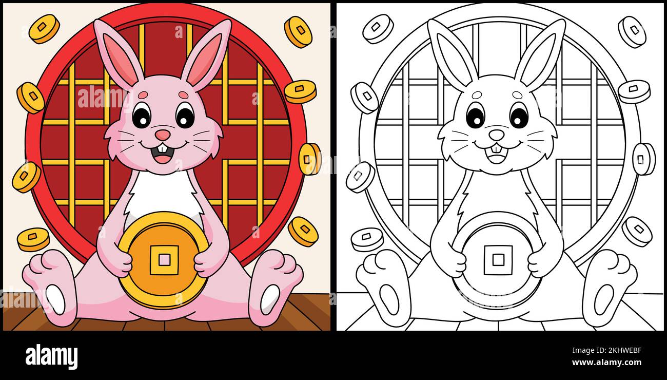 Rabbit Holding Coin Coloring Page Illustration Stock Vector Image & Art ...