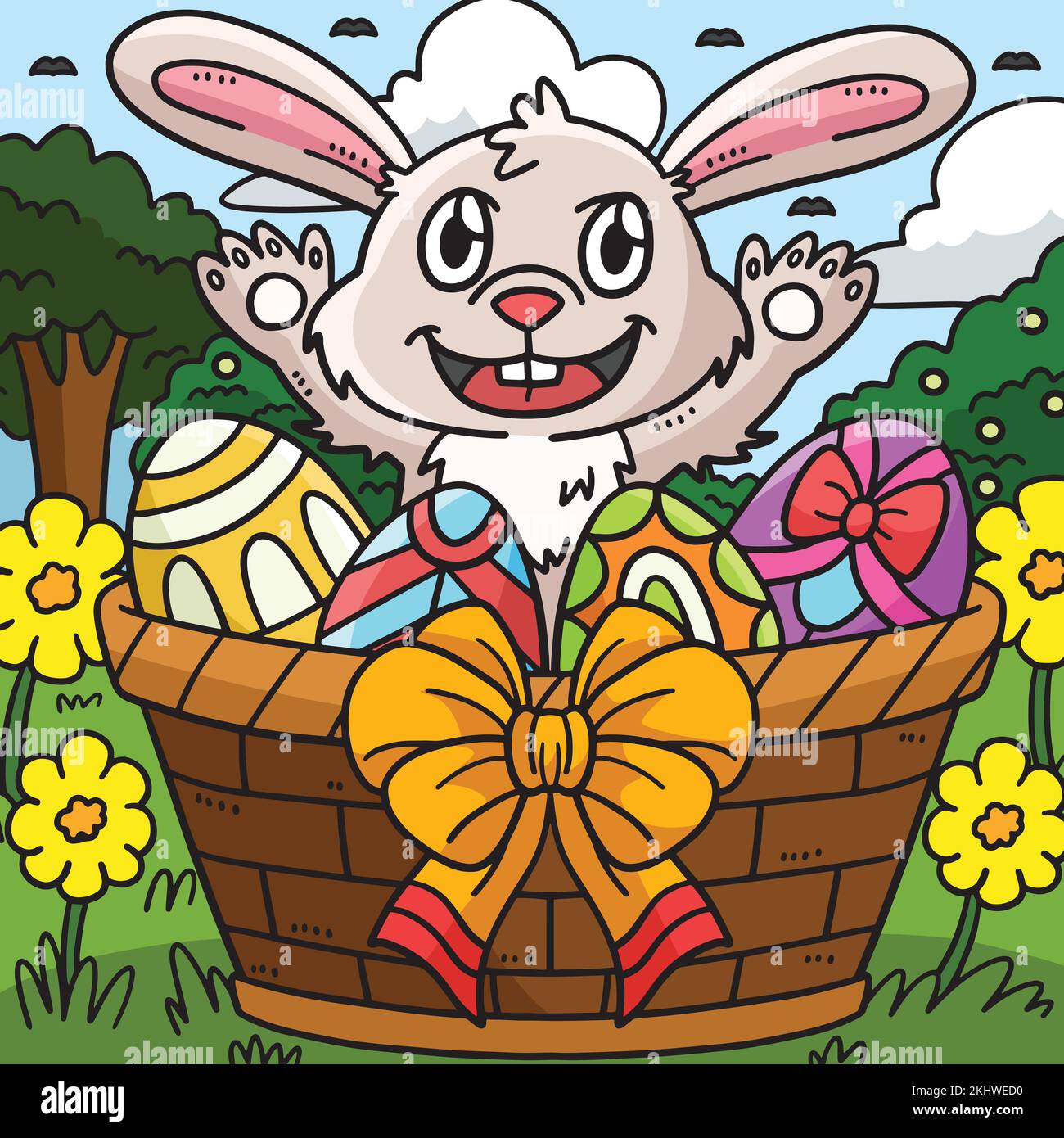 Bunny Easter Eggs in the Basket Colored Cartoon Stock Vector Image ...