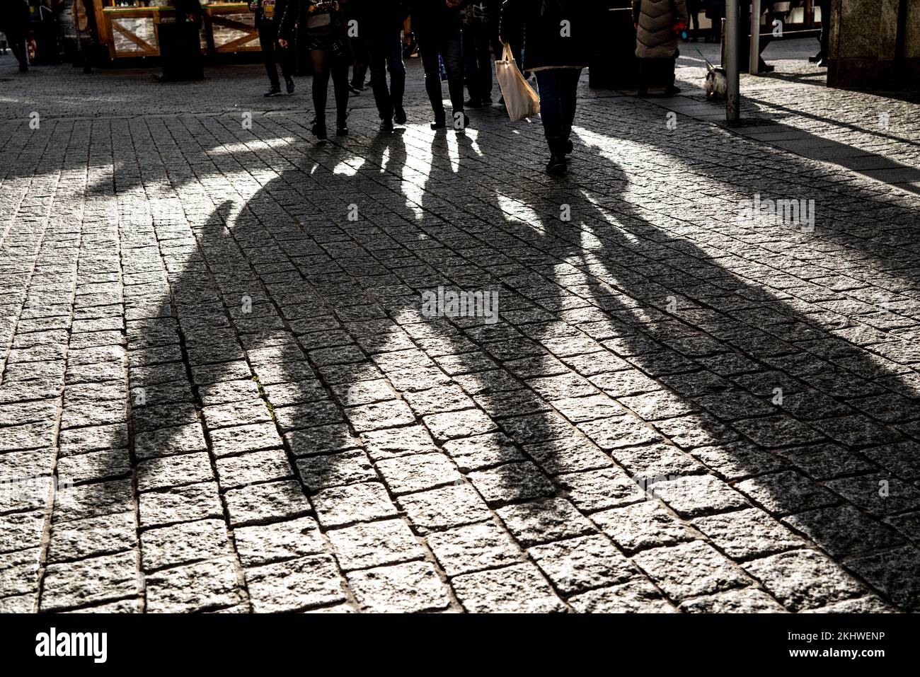Pedestrians in a pedestrian zone, winter, long shadows, Dortmund, NRW ...