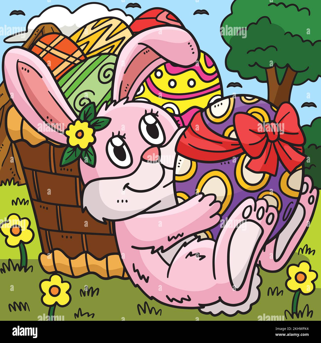 Bunny Hugging Easter Egg Colored Cartoon Stock Vector Image & Art - Alamy