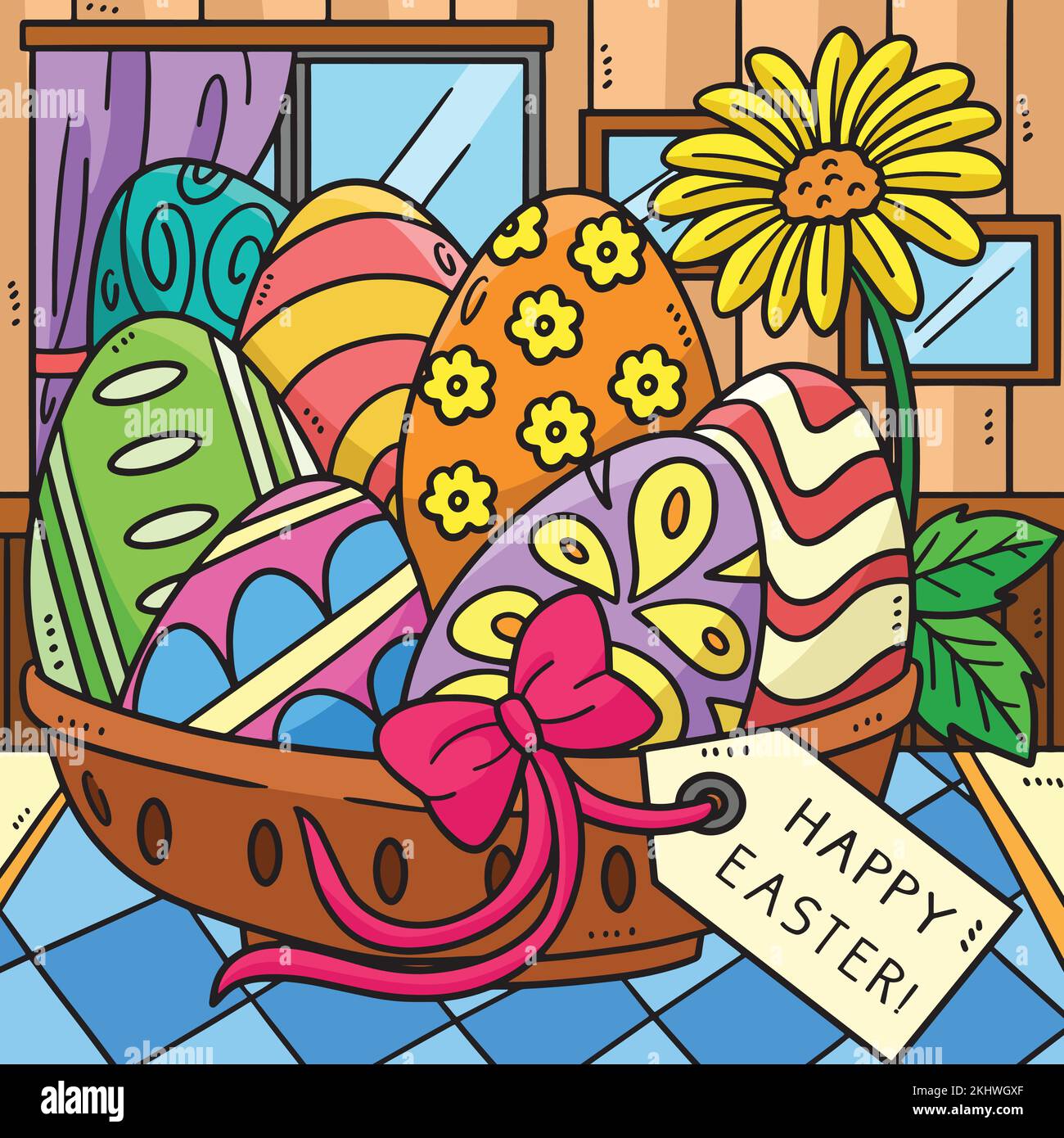 Happy Easter Egg Basket Colored Cartoon Stock Vector Image & Art - Alamy