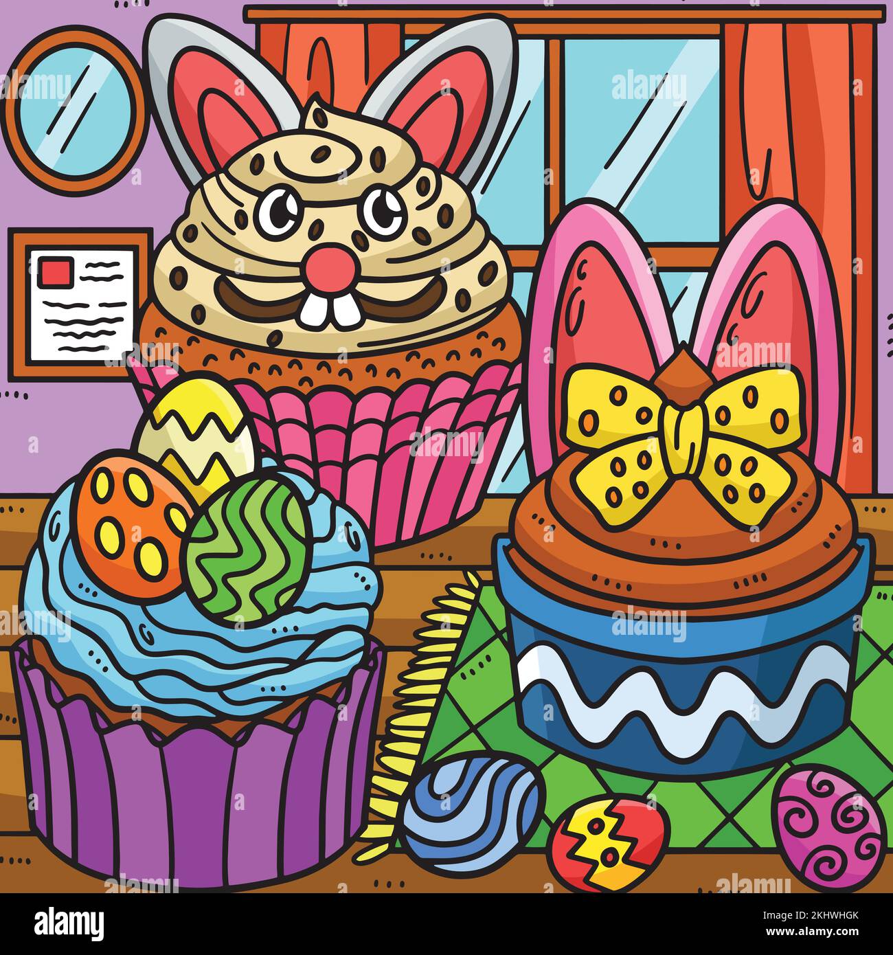 Easter Cupcakes Colored Cartoon Illustration Stock Vector Image & Art ...