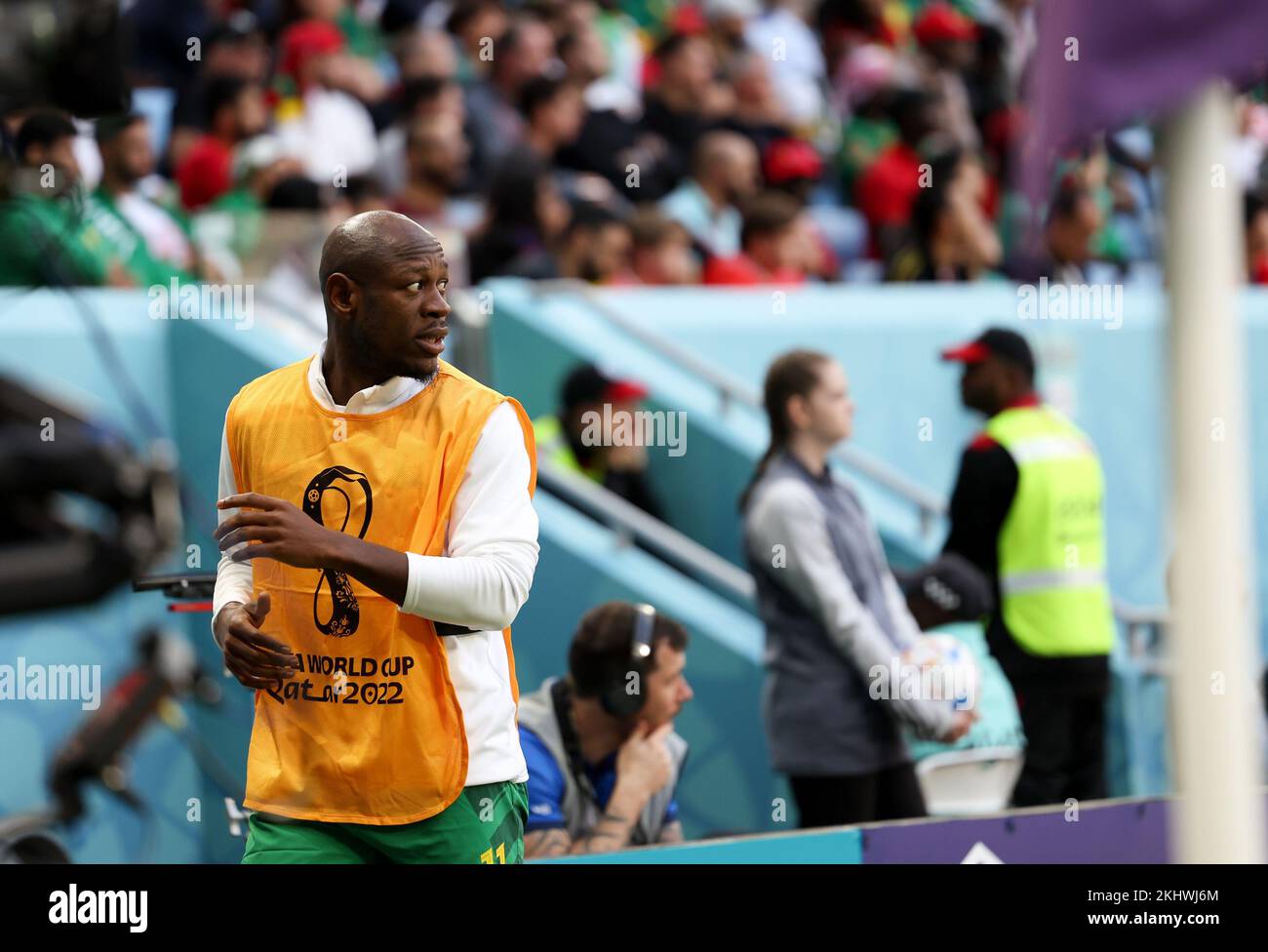 Al Wakrah, Qatar. 24th Nov, 2022. Christian Bassogog of Cameroon warms ...