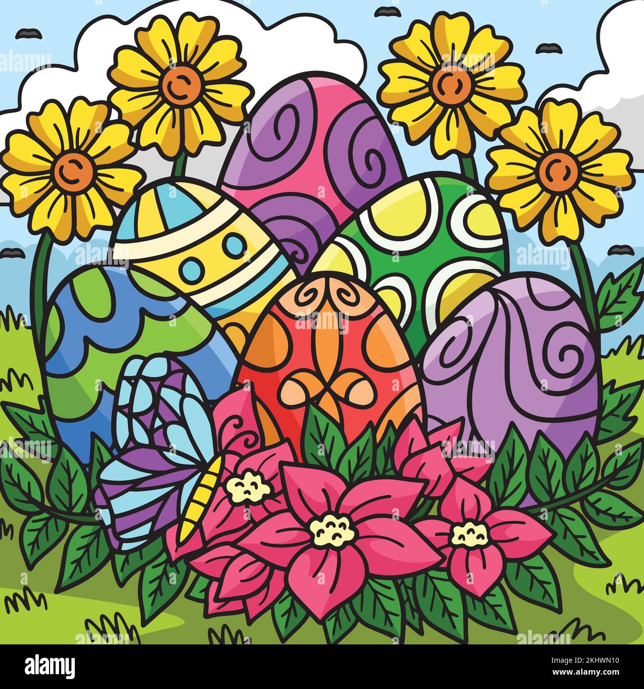 Easter Eggs with Flowers Colored Cartoon Stock Vector Image & Art - Alamy