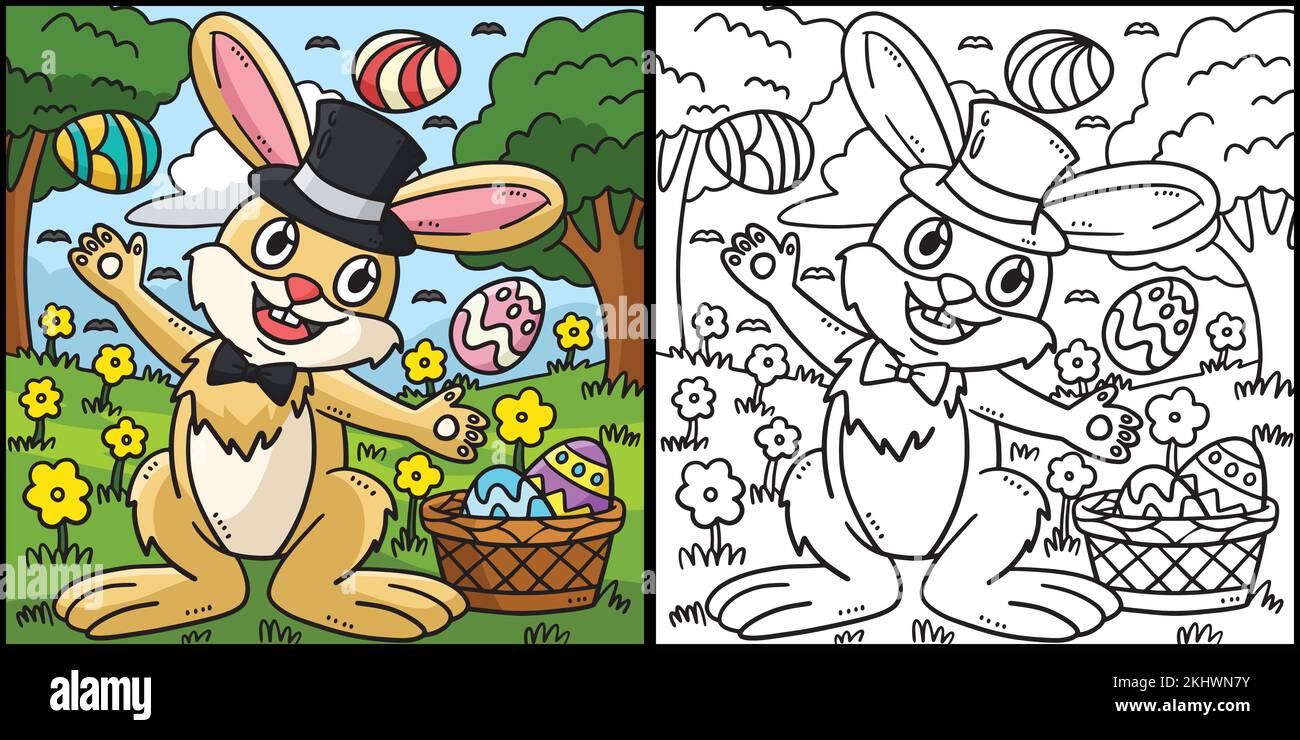 Bunny Juggling Easter Eggs Coloring Illustration Stock Vector Image ...