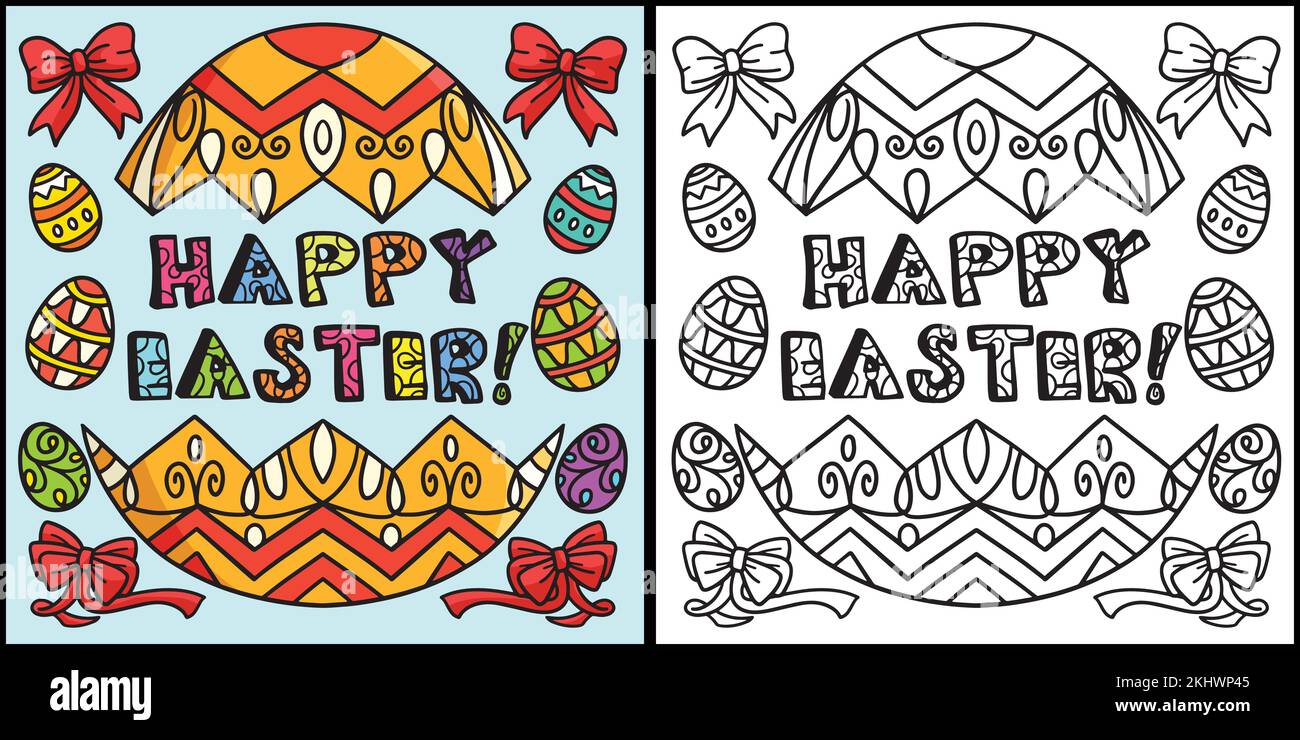 Happy Easter Coloring Page Colored Illustration Stock Vector Image ...