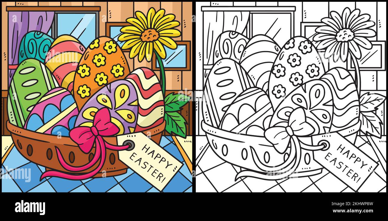 Happy Easter Egg Basket Coloring Illustration Stock Vector Image & Art ...