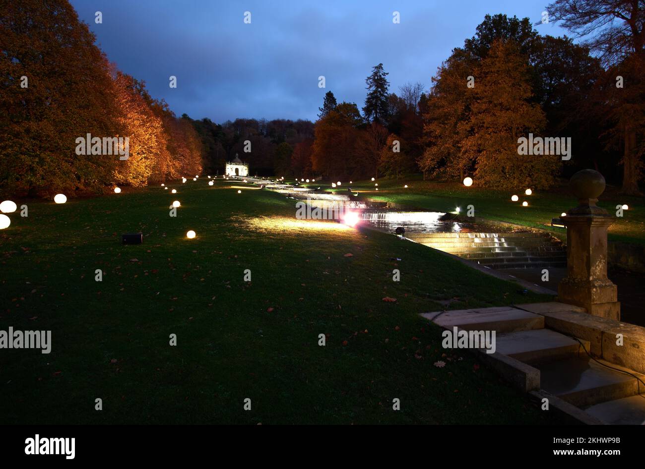 Illuminated gardens at night Stock Photo - Alamy