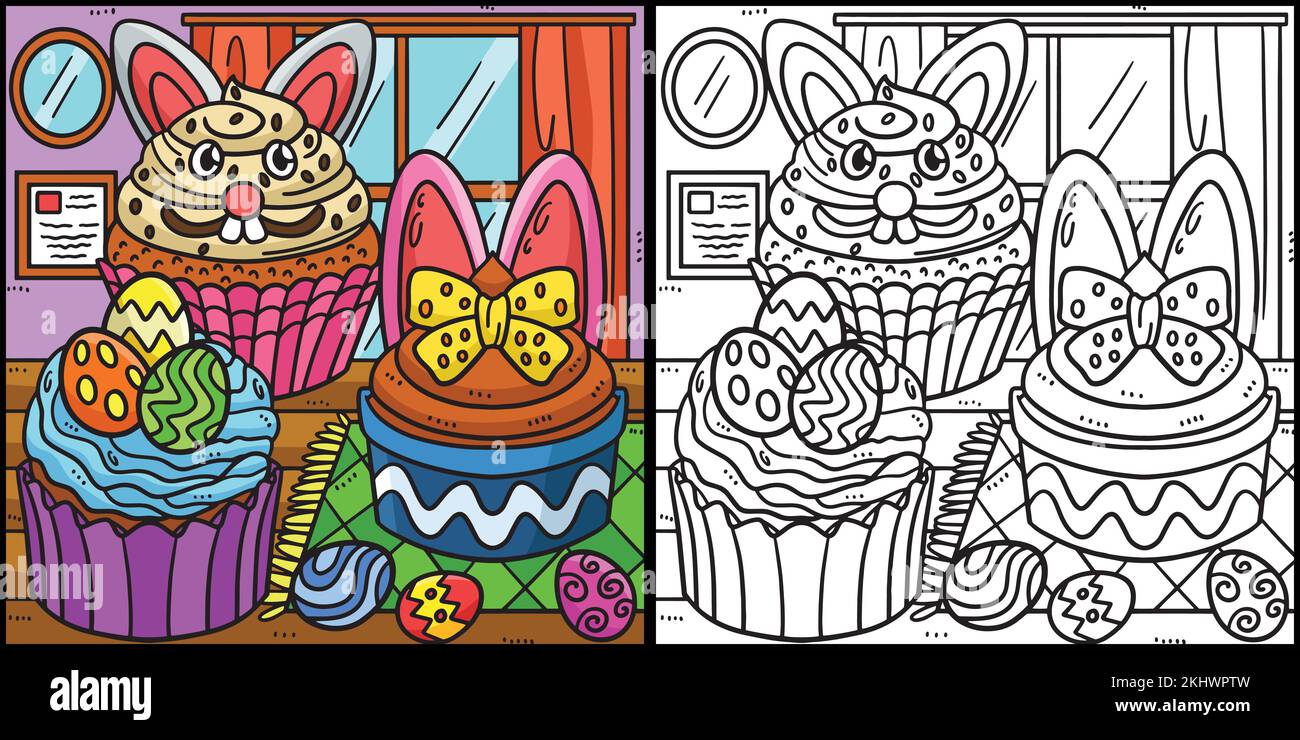 Easter Cupcakes Coloring Page Illustration Stock Vector Image & Art - Alamy