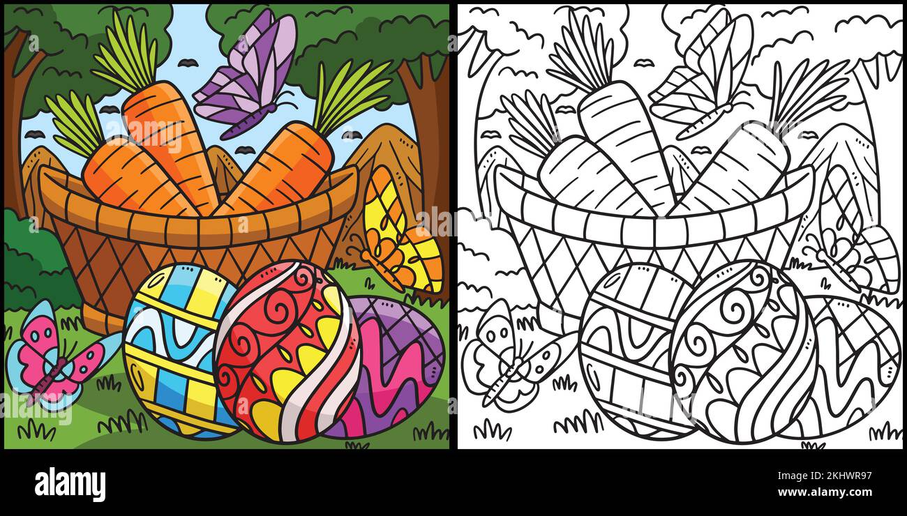 Easter Eggs And Carrots Coloring Page Illustration Stock Vector Image ...