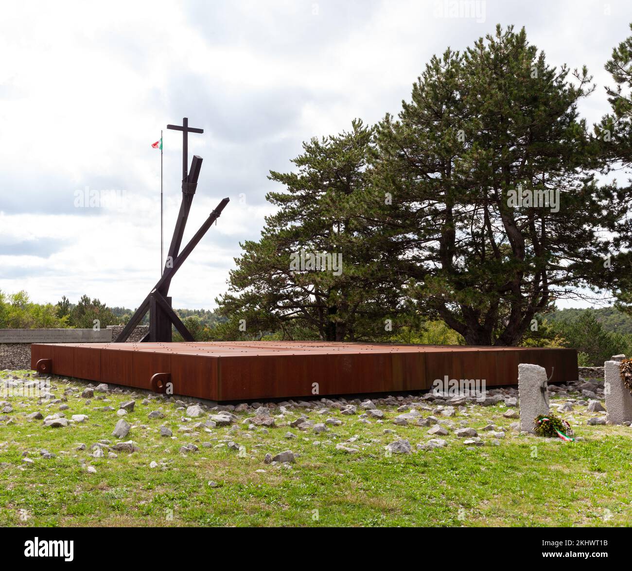 Foibe di Basovizza. Memorial site at one of the sinkholes, in Italian ...