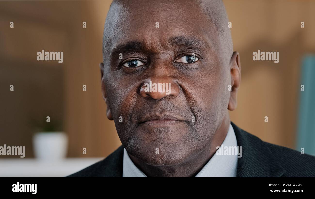 Front view closeup old wrinkled emotional businessman African American ...