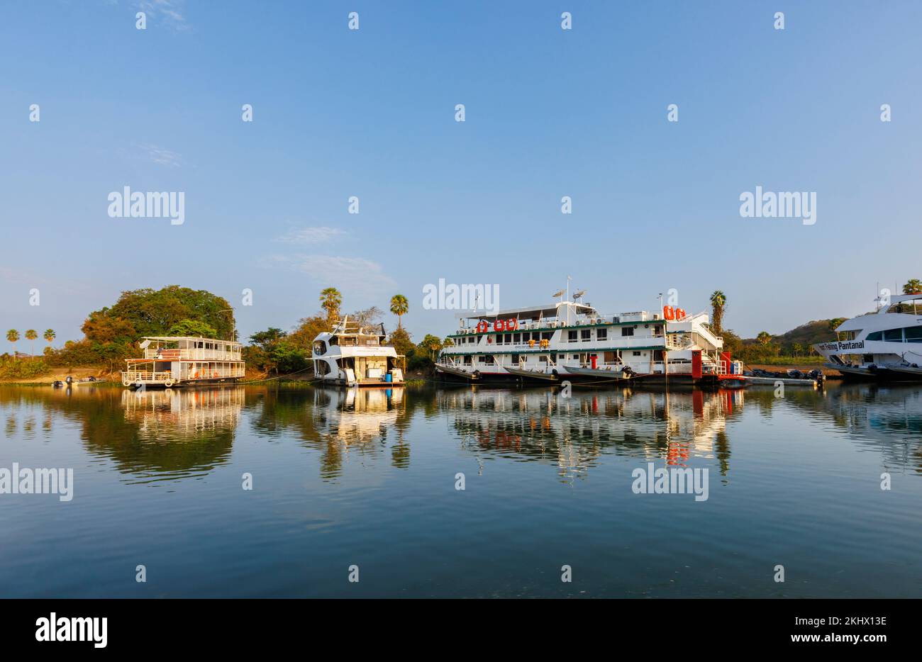 Eco tourism floating hotels seen on the Paraguay River at Porto Jofre ...
