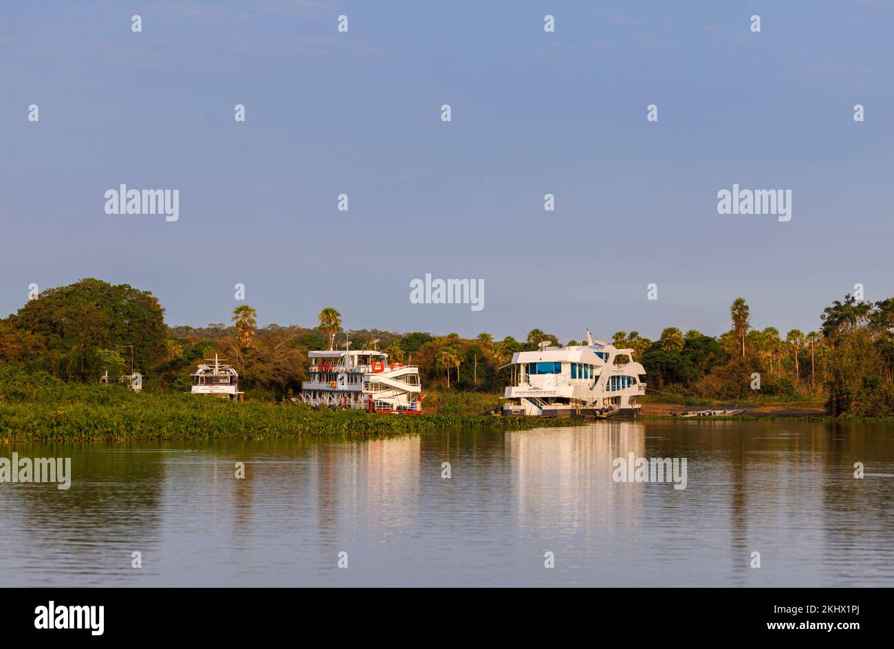 Eco tourism floating hotels seen on the Paraguay River at Porto Jofre ...
