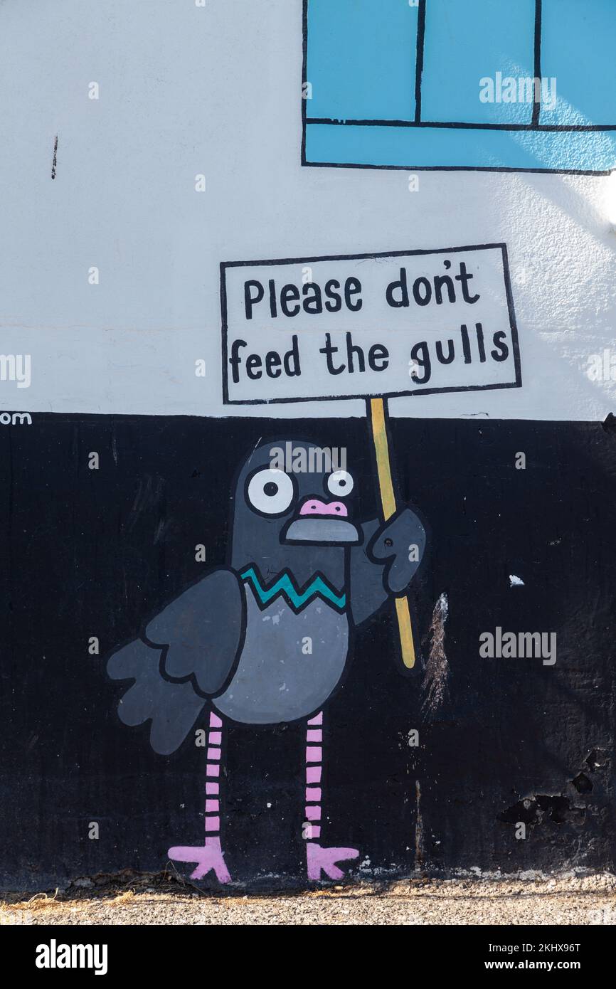 Please Don't Feed the Gulls, Cartoon on the side of a restaurant in ...