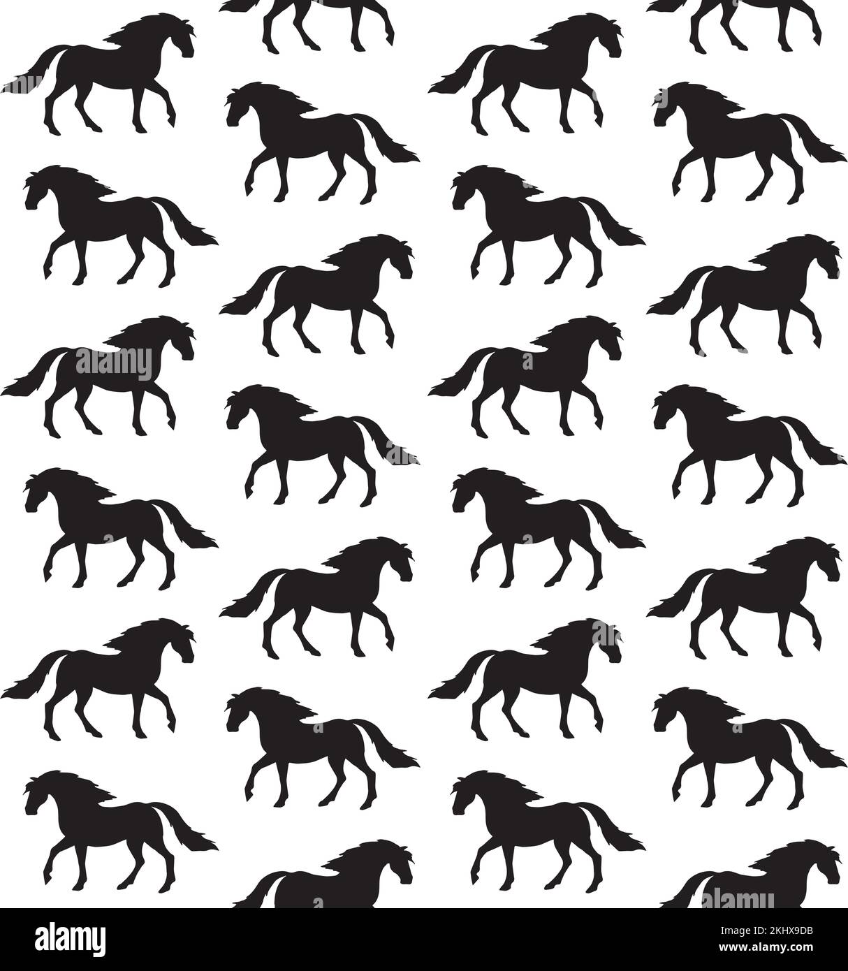 Vector seamless pattern of hand drawn pre spanish horse silhouette ...