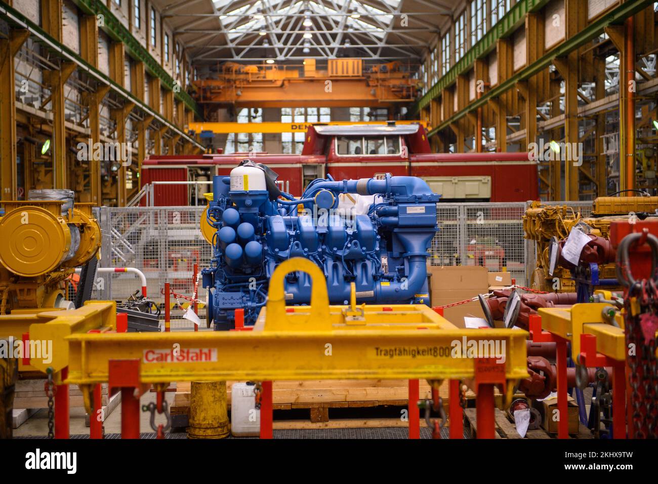 24 November 2022, Saxony-Anhalt, Stendal: A diesel engine stands in ...